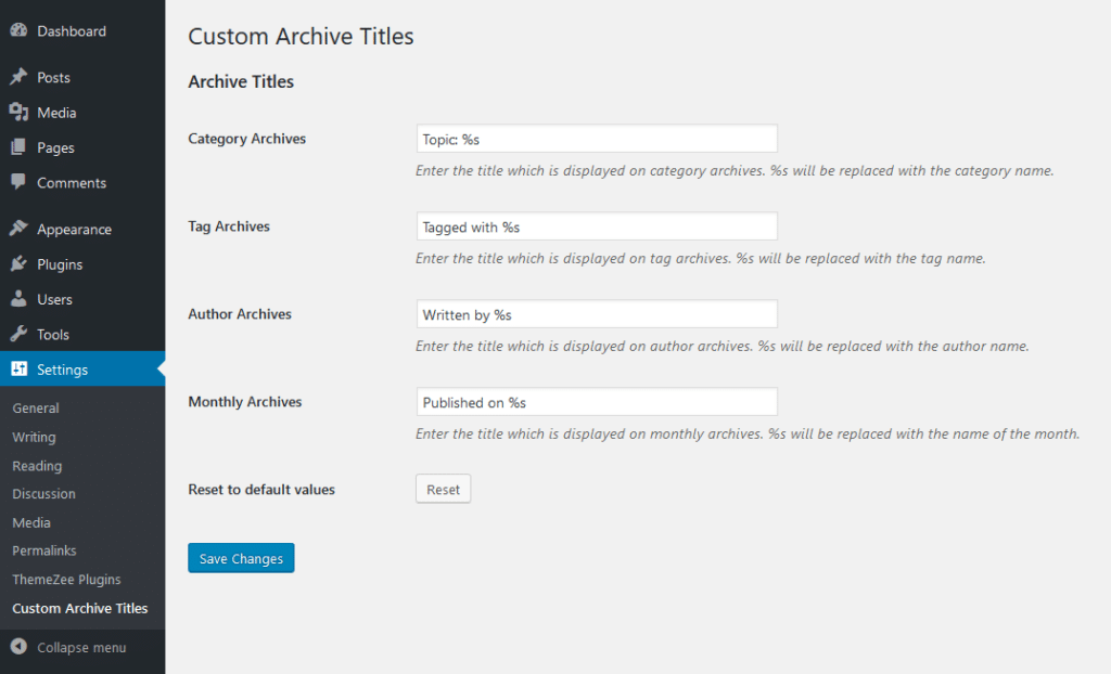 Custom Archive Titles – ThemeZee